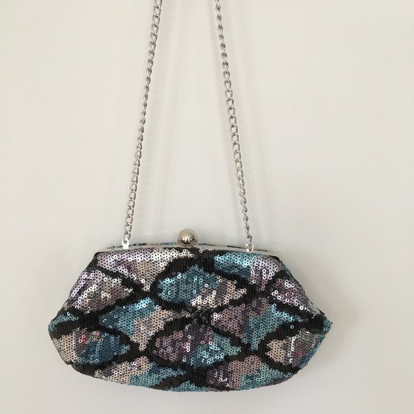 Style & Co. | Bags | Sequin Blue Silver And Black Clutch Purse Shoulder ...